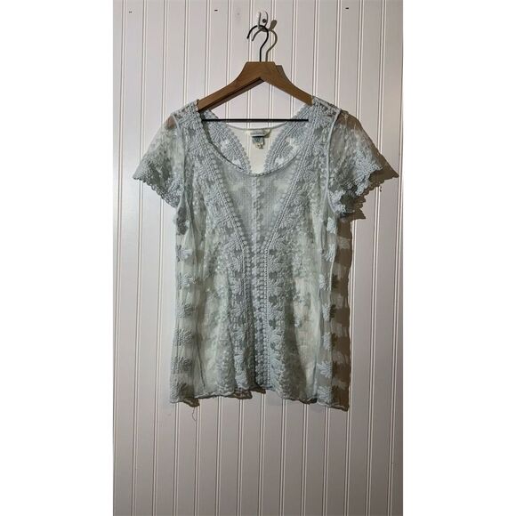 Sundance | Tops | Sundance Teal Blur Sheer Embroidered Lace Crochet ...